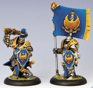 Warmachine Cygnar Sword Knight Officer and Standard Bearer - WarGameStore
